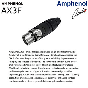 WORLDS BEST CABLES 4 Units - 6 Foot - Canare L-4E6S, Star Quad Balanced Male to Female Microphone Cables with Amphenol AX3M & AX3F Silver XLR Connectors - Custom Made