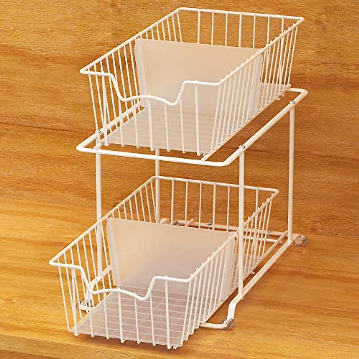 SimpleHouseware 2 Tier Cabinet Wire Basket Drawer Organizer, White