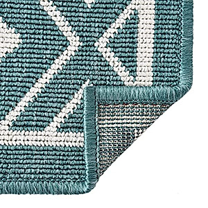 Unique Loom Outdoor Trellis Collection Area Rug Geometric Diamonds Flatweave Design, Tribal Inspired for Indoor/Outdoor Décor (7' 10 x 7' 10 Square, Teal)