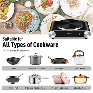 Cusimax Hot Plate Portable Electric Stove Countertop Single Burner with Adjustable Temperature Control & Non-Slip Rubber Feet, 7.4” Cooktop for Dorm Office Home Camp, Compatible for All Cookwares