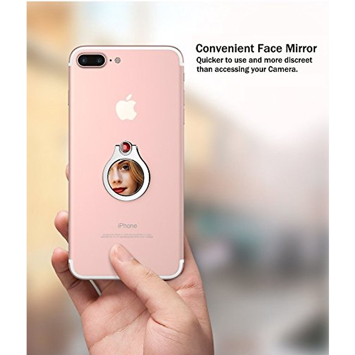 MAXIMEST Phone Ring Finger Holder, Stand, Mirror 360 Rotation Grip and Kickstand Accessory, Compatible with All Smartphones, iPhone, Samsung Galaxy S, Note, Z Fold, Flip, Tablets, iPad (Silver)