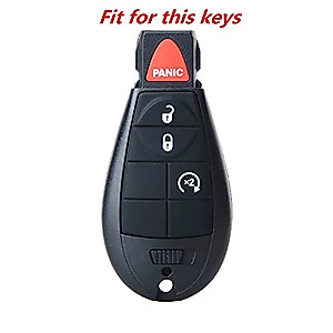 WFMJ Leather for IYZ-C01C Chrysler 300 Town & Country Dodge Challenger Durango Grand Caravan Journey Magnum Ram 1500 2500 3500 Jeep Grand Cherokee 4 Buttons Key Fob Case Cover Chain