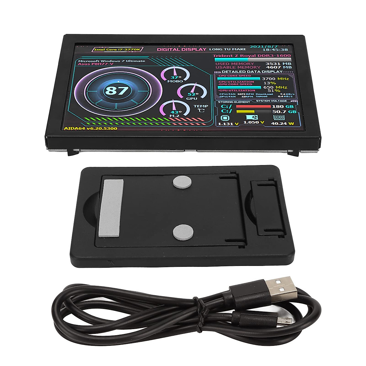 5in Computer Data Monitor, Mini Micro USB AIDA64 PC Temperature Monitor, PC CPU HDD Data Display Screen Sensor Panel Display