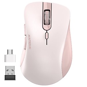 RAPIQUE Wireless Mouse, 2.4G Silent Computer Mice with USB Receiver & Type-C Adapter, Portable Mobile Optical Cordless Mouse for Laptop, PC, Desktop, MacBook, 3 DPI Adjustment Levels (Pink)