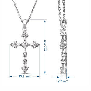 Jewelili 10K White Gold 1/4 Cttw Natural White Round Diamonds Cross Pendant Necklace, 18" Rope Chain