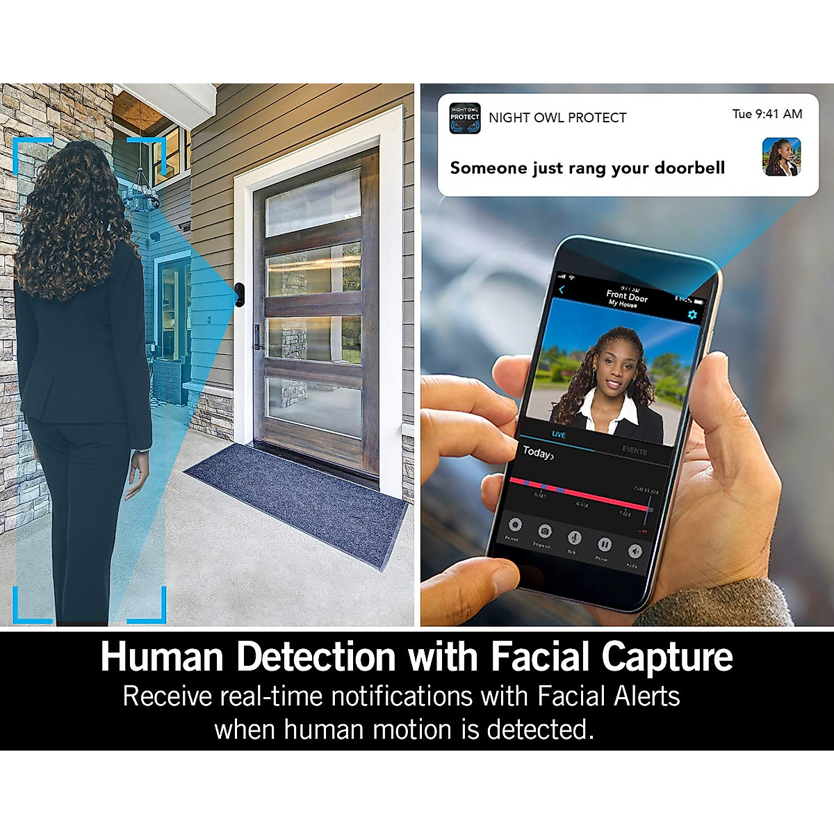 Night Owl 1080p HD Smart Video Doorbell with Night Vision, 2-Way Audio, Remote Viewing Mobile App, Real-Time Alerts, Human Detection Technology, Wide Viewing Angle and Customizable Storage Options
