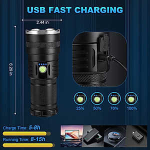 UOATEPC Rechargeable Flash Light LED Flashlights High Lumens, 250000 Lumens Super Bright Tactical Handheld Flashlight, 3Modes and Waterproof, Powerful Flashlight for Home Emergencies Camping