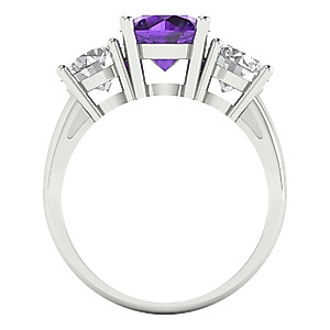 Clara Pucci 3.25 ct Round Cut Solitaire 3 stone Natural Amethyst gemstone Designer Anniversary Bridal Engagement Ring 14k White Gold