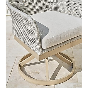 Signature Design by Ashley Seton Creek Outdoor Swivel Dining Chair, Set of 2, 25" W x 26" D x 36" H, Light Brown & Light Gray