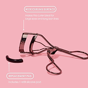 JAPONESQUE Extreme Lash Curler - Scissor Comfort Handle, Deep Curl, Keeps Lashes Curled for 8 Hours, High Arch Design, for Natural or False Lashes, Includes 1 Refill Pad (Gunmetal)