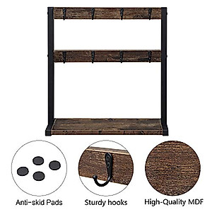 OROPY Vintage Wood Coffee Mug Holder Stand, 2 Tier Countertop Mug Tree Holder Rack for Coffee Mugs Cups, Dark Brown (Double Side,16 Hooks)