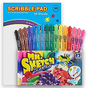 Scented Markers, 12 Count Assorted Colors Watercolor Markers + 4 Bonus Smelly Markers | Includes Drawing Pad