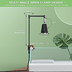 SILICAR Reptile Heat Lamp, UVA UVB Habitat Basking Lamp, Turtle Aquarium Tank Heating Lamp with Clamp, 360° Rotatable Adjustable Brightness Heating Light Metal Stand with 2 Heat Bulbs (E27, 50W)