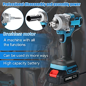 Jadeshay 21V Brushless Impact Wrench, Cordless Electric Screwdriver, Rechargeable Drill Driver with US Plug, 1/2” Drive