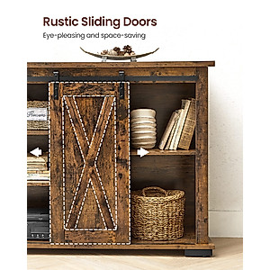 VASAGLE TV Stand with Storage and Sliding Barn Doors for 60-Inch Televisions, Entertainment Center Console, 53.9”, Rustic Brown