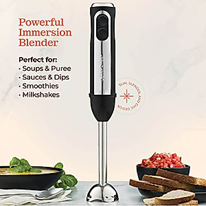 Powerful Immersion Blender, Electric Hand Blender 500 Watt with Turbo Mode, Detachable Base. Handheld Kitchen Blender Stick for Soup, Smoothie, Puree, Baby Food, 304 Stainless Steel Blades (Black)