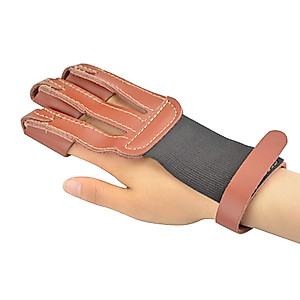 SHARROW Archery Protector Set Glove 3 Finger Guard Leather Arm Guard Bracers Finger Tabs Thumb Ring Finger Protector Protective Gear Set for Compound Bow Recurve Bow Shooting Hunting