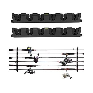 Booms Fishing WV5 Horizontal Fishing Rod Holders for Garage, Wall Mounted Fishing Rod Rack, Kayak Fishing Pole Holder and Rack, Store Up to 6 Rod and Reel Combo in 14.6"