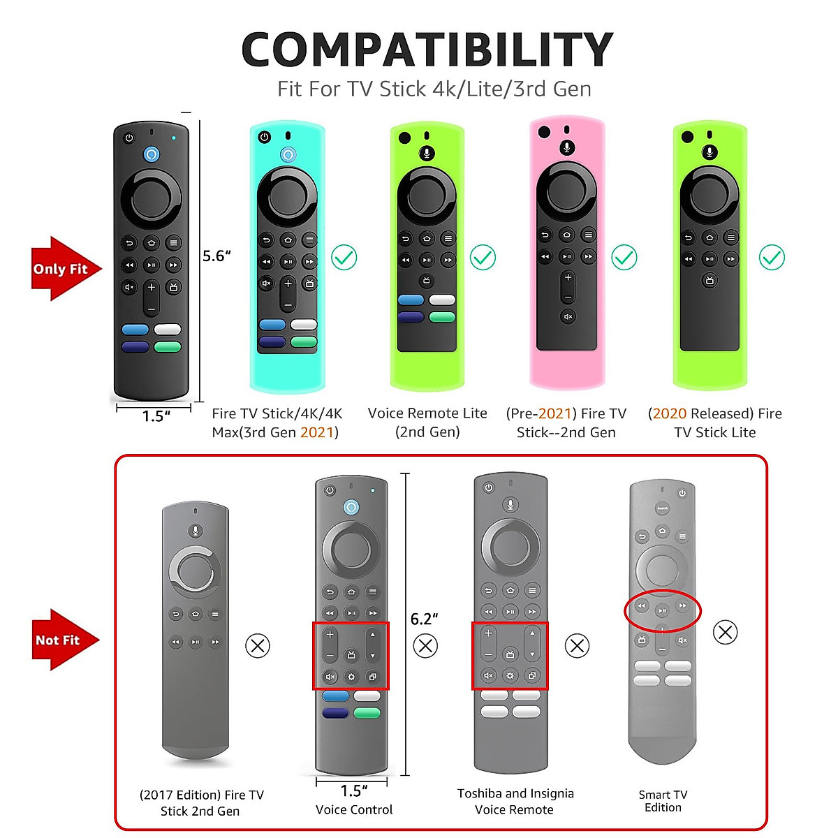 (3 Pcs) ONEBOM Fire Stick Remote Cover 3rd Gen, Glowing in The Dark, Anti Slip Protective Silicone Firestick Cover Compatible with Firestick 4K / 4K Max/Fire Stick Lite Voice Remote