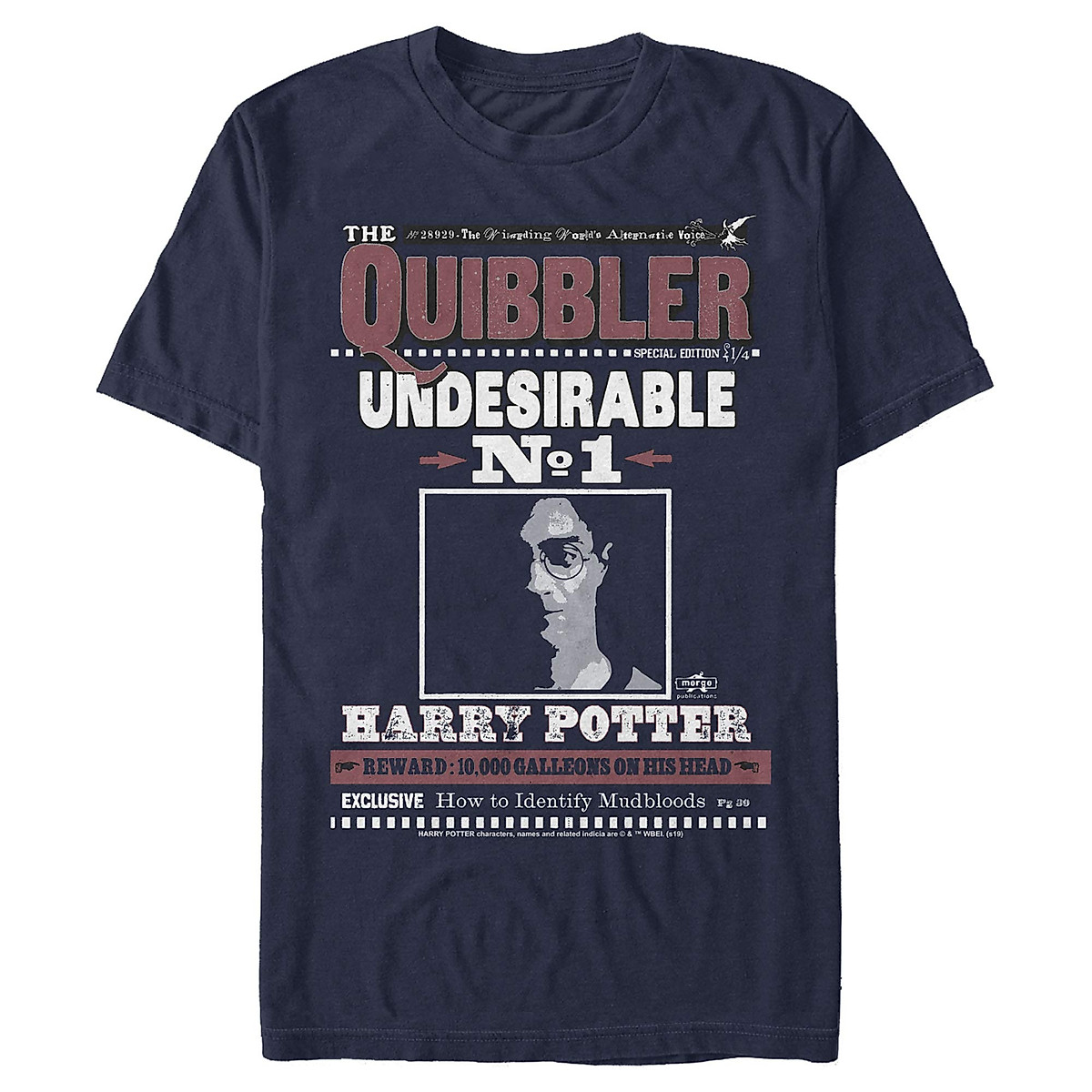 Harry Potter Men's Harry Quibbler T-Shirt, Navy, X-Large