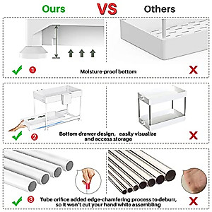 SPACELEAD Under Sink Organizers and Storage for Bathroom 2 Tier Sliding Cabinet Basket Organizer Drawers , Kitchen with Hooks The Bottom Can Be Pulled Out White