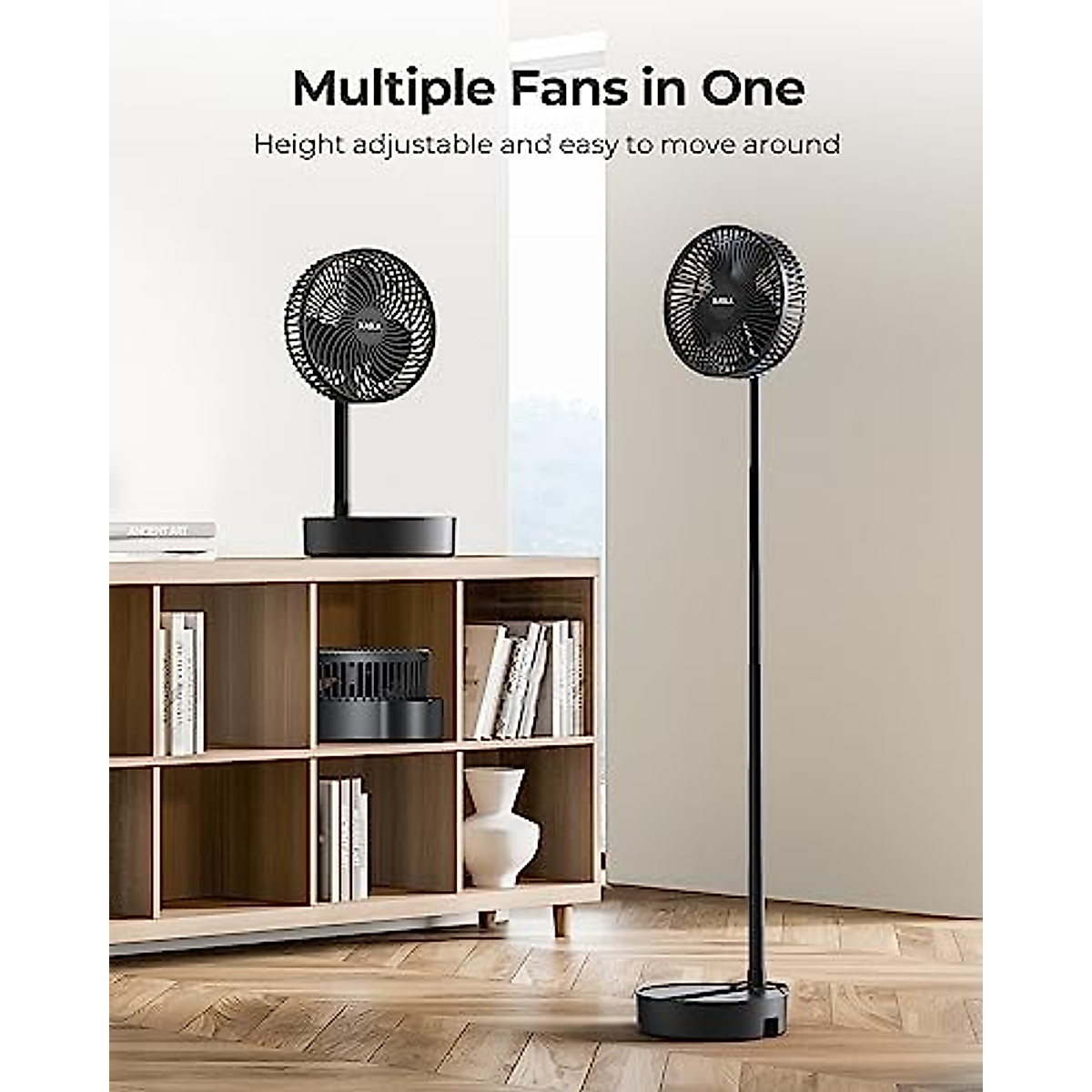 8" Portable Rechargeable Fan, 10000mAh Battery Operated Oscillating Fan, 3 Speeds, Adjustable Height, Foldable Fan, Quiet Small Standing Fan, Powerful USB Desk Fan for Home Office Picnic Camping