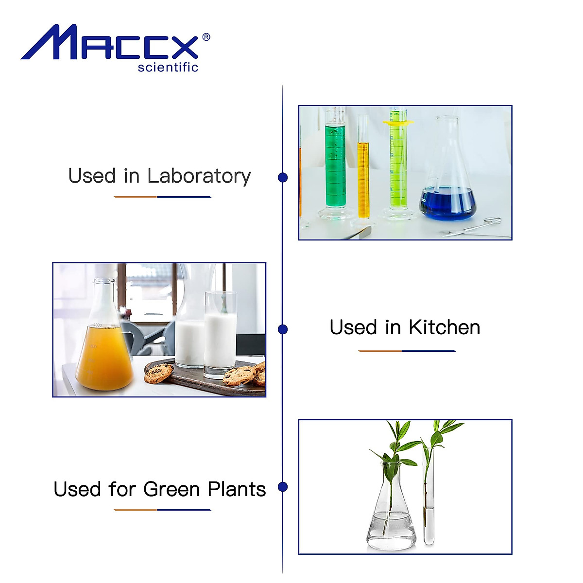 Maccx 8.5oz(250ml) Narrow-Mouth Sturdy Glass Erlenmeyer Flask, 3.3 Borosilicate with Printed Graduation, Pack of 4, EFN250-004