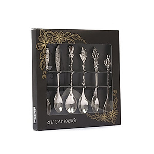 Alisveristime Traditional Ottoman Motif Tea Spoons - Decorative Stirring, Sugar, Tea Spoons (Set of 6) (Motif) (Silver)