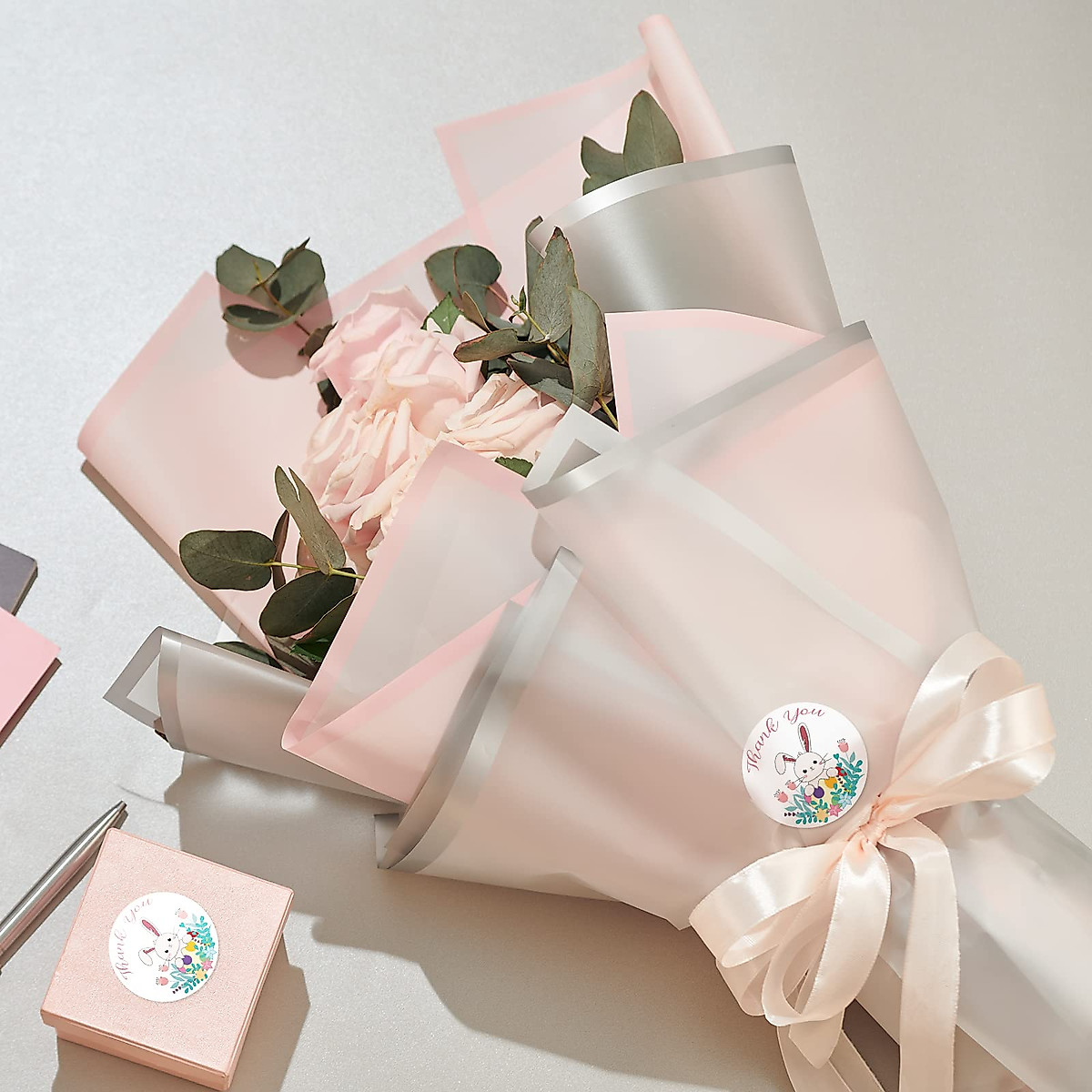 Acetiamin Thank You Sticker Rolls, 1.5 Inches 500 PCS Easter Stickers for Small Business, Round Bunny Stickers for Goodie Bags, Gift Favors Box, Cards, Beer Bottle, Party Supplies