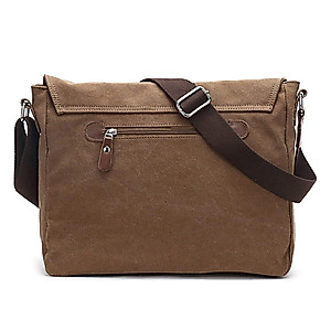 Unisex Messenger Bag Casual Canvas Bag Shoulder Sling Bag Satchel Messenger Bag for Men Work Office 13 inch Laptop Bag (Medium-Coffee)