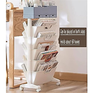 EMENAR Mobile Bookshelf, 6 Tier Moveable Bookshelf Organizer with 360° Universal Wheel, Storage Book Shelves, 2023 New Standing Bookcase for Office Classroom Bedroom (no Wheel,Pink)