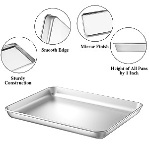 Baking Sheet with Rack Set [2 Pans + 2 Racks], Wildone Stainless Steel Cookie Sheet Baking Pan Tray with Cooling Rack, Size 12 x 10 x 1 Inch, Non Toxic & Heavy Duty & Easy Clean