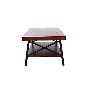 Phoenix Home CT181101 Emerald Home Chandler Rustic Industrial Solid Wood and Steel Coffee Table with Open Shelf, Brown
