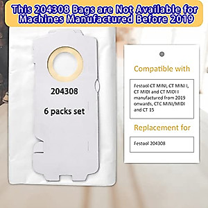 Souyou 204308 6 Pcs Set CT Mini/Midi -2/5 Filter Bag Compatible with fes-tool CT MINI, CT MINI I, CT MIDI and CT MIDI I manufactured from 2019 onwards, CTC MINI/MIDI and CT 15, Reusable