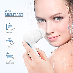 Waterproof Facial Cleansing Spin Brush Set with 4 Exfoliating Brush Heads - Complete Face Spa System by CLSEVXY - Face Scrubber for Gentle Exfoliation and Deep Scrubbing