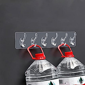 Multifunctional Transparent 6 Hooks, Transparent Plastic Glue Hooks, Adhesive Row Hooks, Punch-Free Wall-Mounted Hook, Oilproof Waterproof, Kitchen Bathroom Hooks