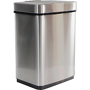 Hanover Home 33-in. Tall Hands-Free Steel Trash Can with Fingerprint-Resistant Finish and Soft-Close Motion Sensor Lid for Kitchen - 13.2 Gallons (50 Liters) in Black