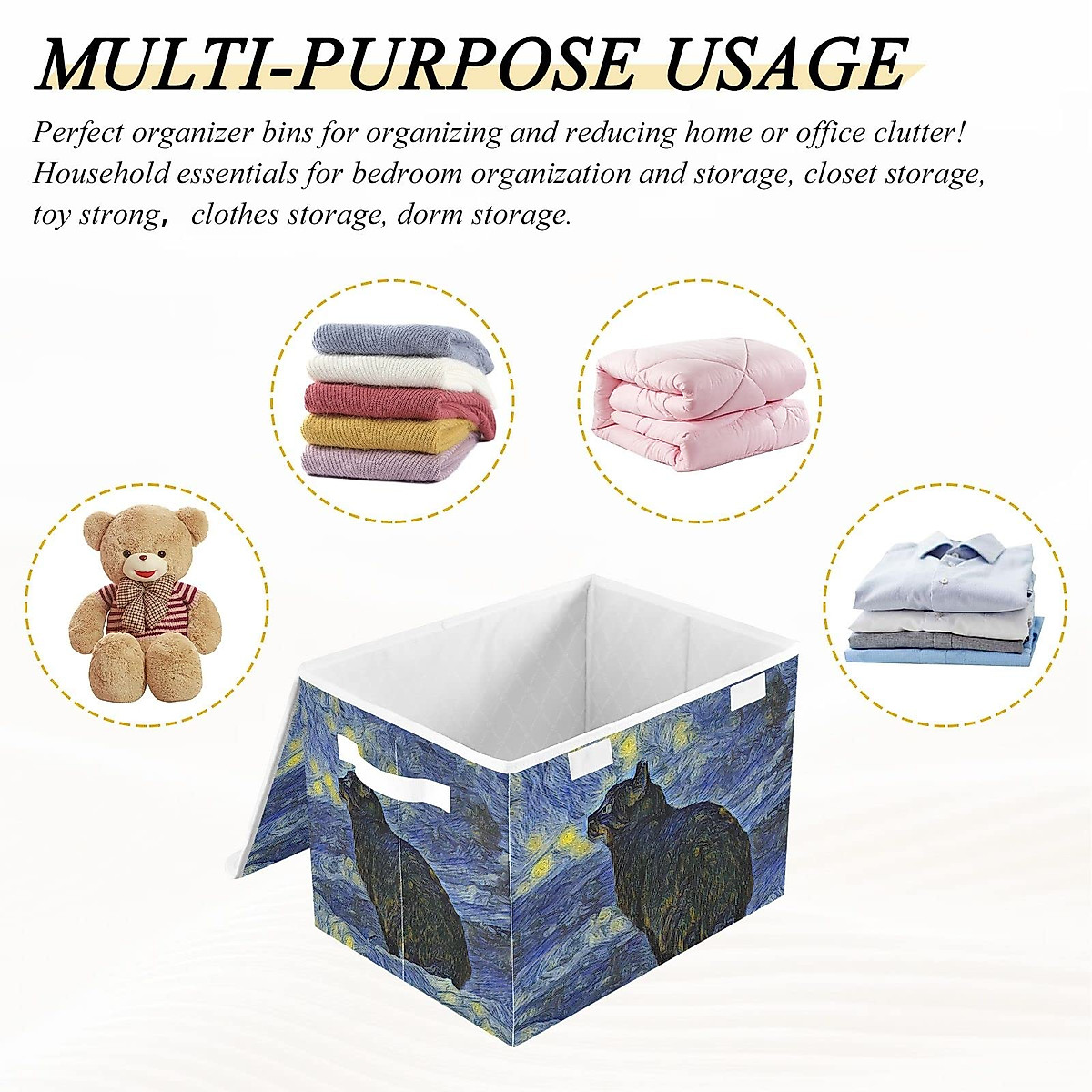 Joisal Painting Cat Vincent Van Gogh Collapsible and Stackable Flip-Top Storage Containers with Lids, Storage Boxes for Organizing, Plastic Storage Bins