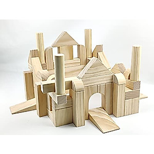 Onshine Large Wooden Blocks for Toddlers 1-3, 64 Pieces Big Wood Building Blocks Set with Wooden Storage Box, Large Toddler Blocks Building and Stacking Toys Construction Set