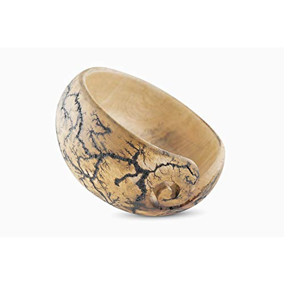 GoCraft Wooden Yarn Storage Bowl | Knitting Crochet Accessories | Fractal Burn Wood Bowl (5.5" X 3")