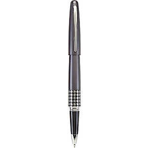 PILOT MR Retro Pop Collection Gel Roller Pen in Gift Box, Gray Barrel with Houndstooth Accent, Fine Point Stainless Steel Nib, Refillable Black Ink (91405)
