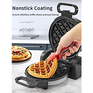 Waffle Maker, Yabano Belgian Waffle Iron with 180°Rotating Design, Non-Stick Plate, Cool Touch Handle, 1080W Fast Heating Waffle Machine for Breakfast, Snacks