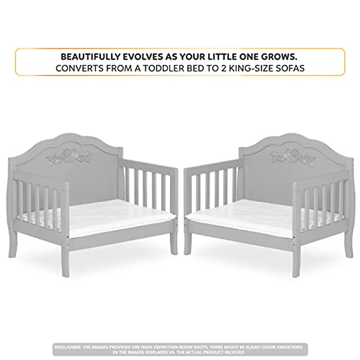 SweetPea Baby Rose 3-in-1 Convertible Toddler Bed in Platinum, Greenguard Gold Certified, JPMA Certified, Safety Rails, Made of Sustainable New Zealand Pinewood