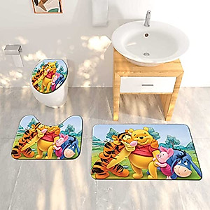 4 Pieces Anime Shower Curtain Set with Non-Slip Rug,Bath Mat,Toilet Cover and Waterproof Shower Curtain, Durable with Polyester Fabric with 12 Hooks for Hotel Home Bathroom Set Decor 72 X 72 Inches