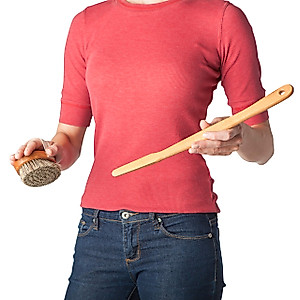 Redecker Wellfit Bath Brush with Removable Steamed Beechwood Handle, 100% Made in Germany, Mixed Horsehair and Plant Fiber Bristles, 17-1/2 Inches Long