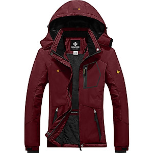 GEMYSE Women's Mountain Waterproof Ski Snow Jacket Rain Winter Jacket Coat Hooded Windproof Parka(Wine Red,Medium)