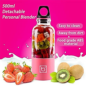Portable Blender, Personal Blender for Shakes and Smoothies, Rechargeable USB High Speed 4-Blades Fresh Fruit Mixer Mini Juicer Cup,Handheld Blender for Sports Travel and Outdoors Pink