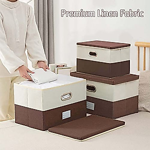SZSJA Fabric Bins with Lids Linen Storage Boxes with Lids, Collapsible Storage Cubes 3 Pack Stackable Closet Storage Bins, Foldable Cloth Organizer Containers for Bedroom Storage