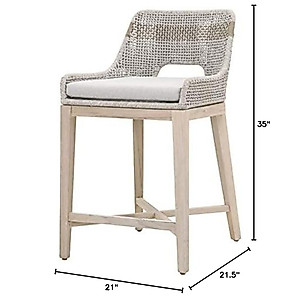Home Square 2 Piece Upholstered Patio Counter Stool Set in Taupe and White