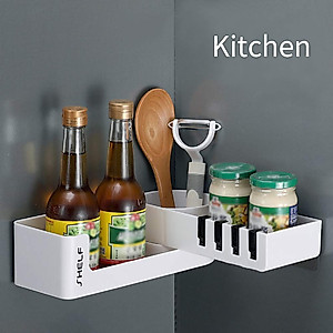 Corner Shower Caddy, YANHU Suction Cup NO-Drilling Removable Shower Shelf Adhesive Caddy Organizer Wall Mounted Organizer Basket Waterproof & Oilproof Shower Corner Rack for Bathroom & Kitchen - White